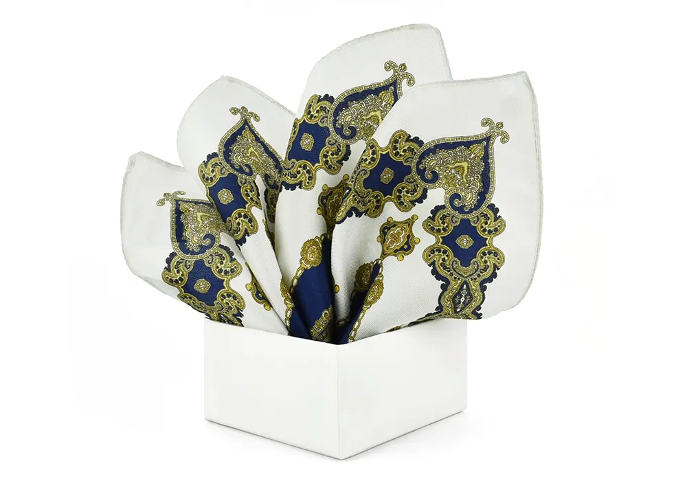 Silk Pocketsquare SMpo441 Blue & Gold - Eros