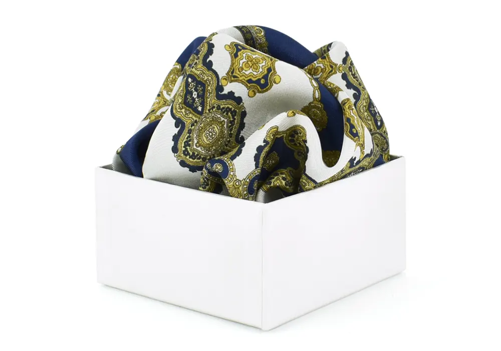 Silk Pocketsquare SMpo441 Blue & Gold - Eros